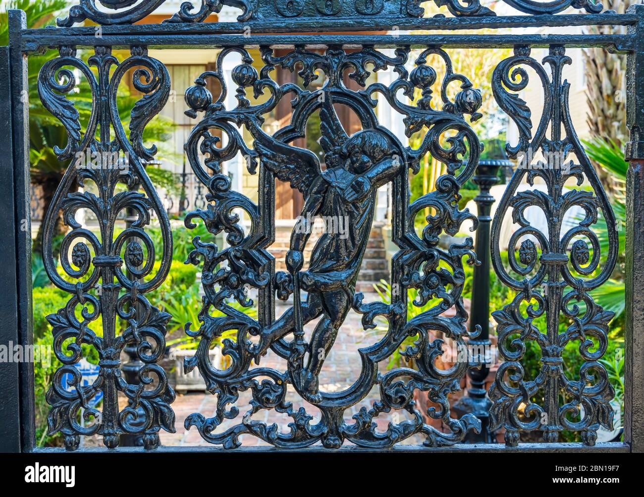 Angel Decoration Black Wrought Iron Gate Fence Garden District New ...