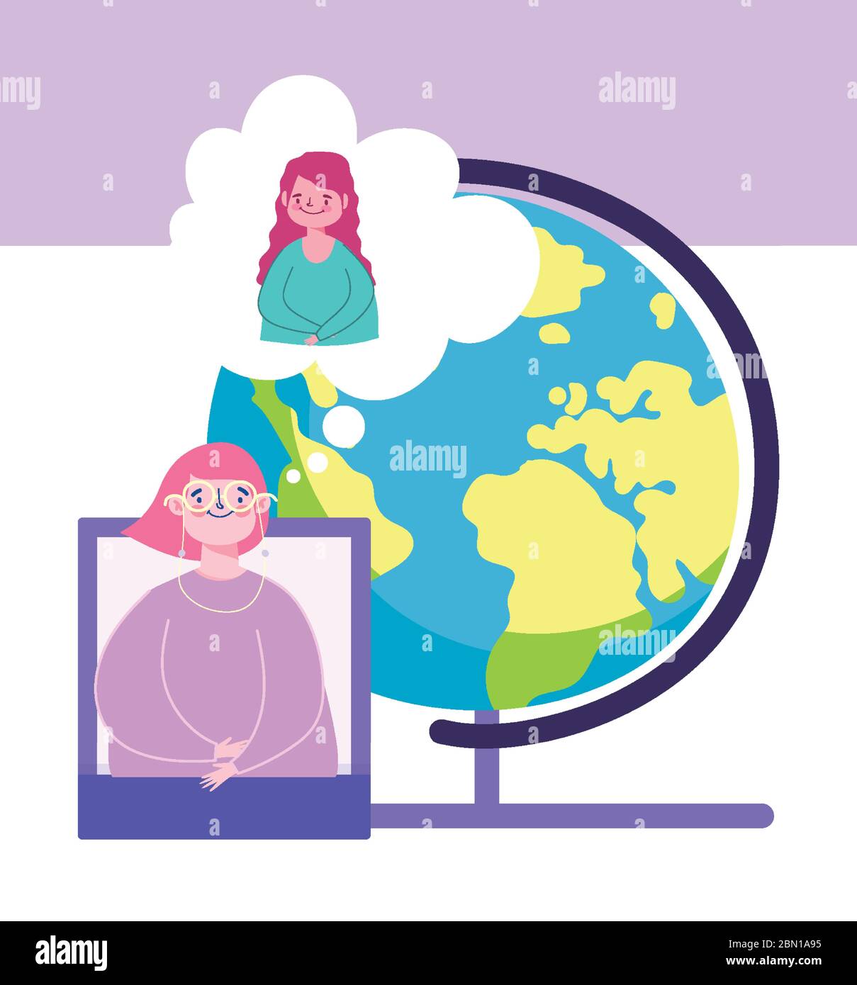 online education, teacher and student girl smartphone school globe ...