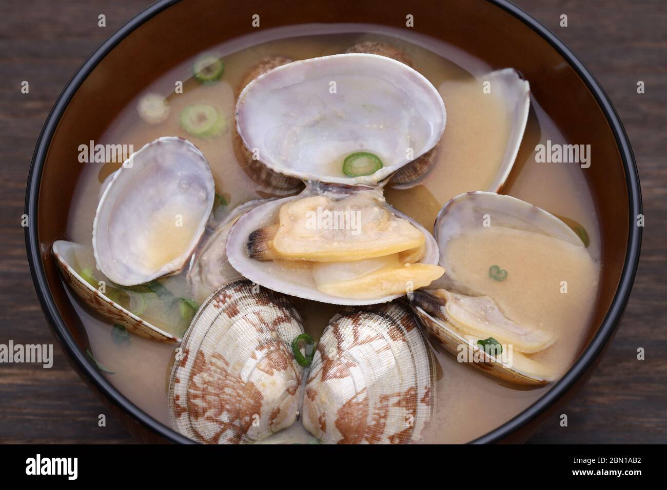 Japanese miso soup with asari clams in a bowl on table Stock Photo - Alamy