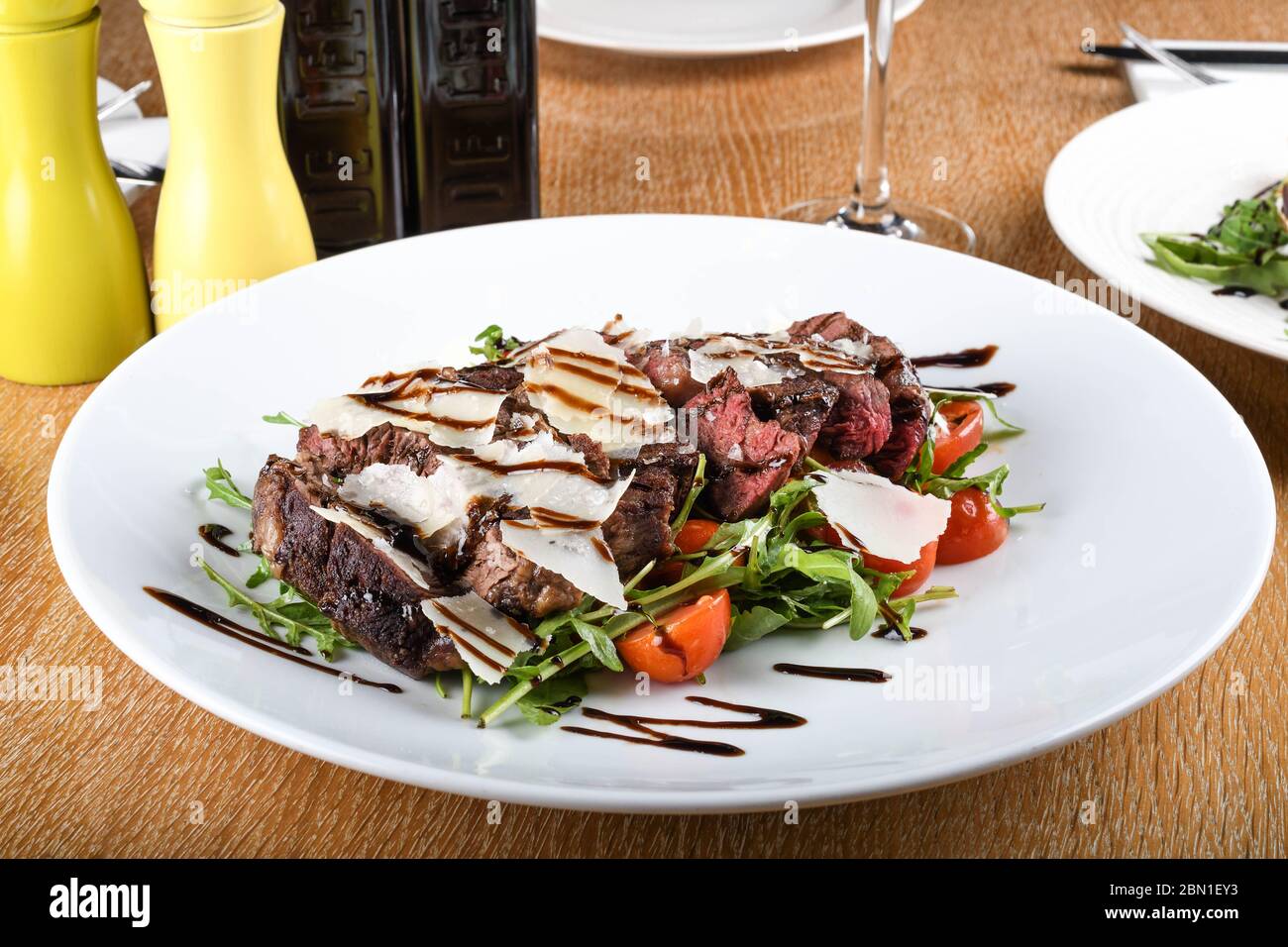 Traditional Italian main dish. Beef tagliata: tender beef rib eye ...