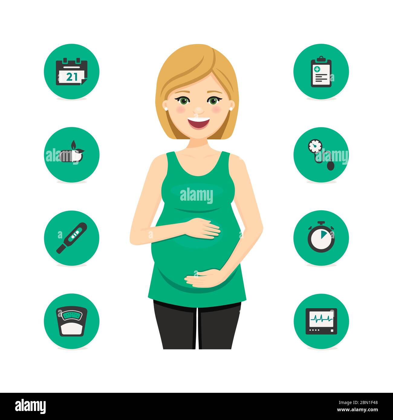 Pregnancy health icons. Pregnant woman. Isolated vector illustration ...