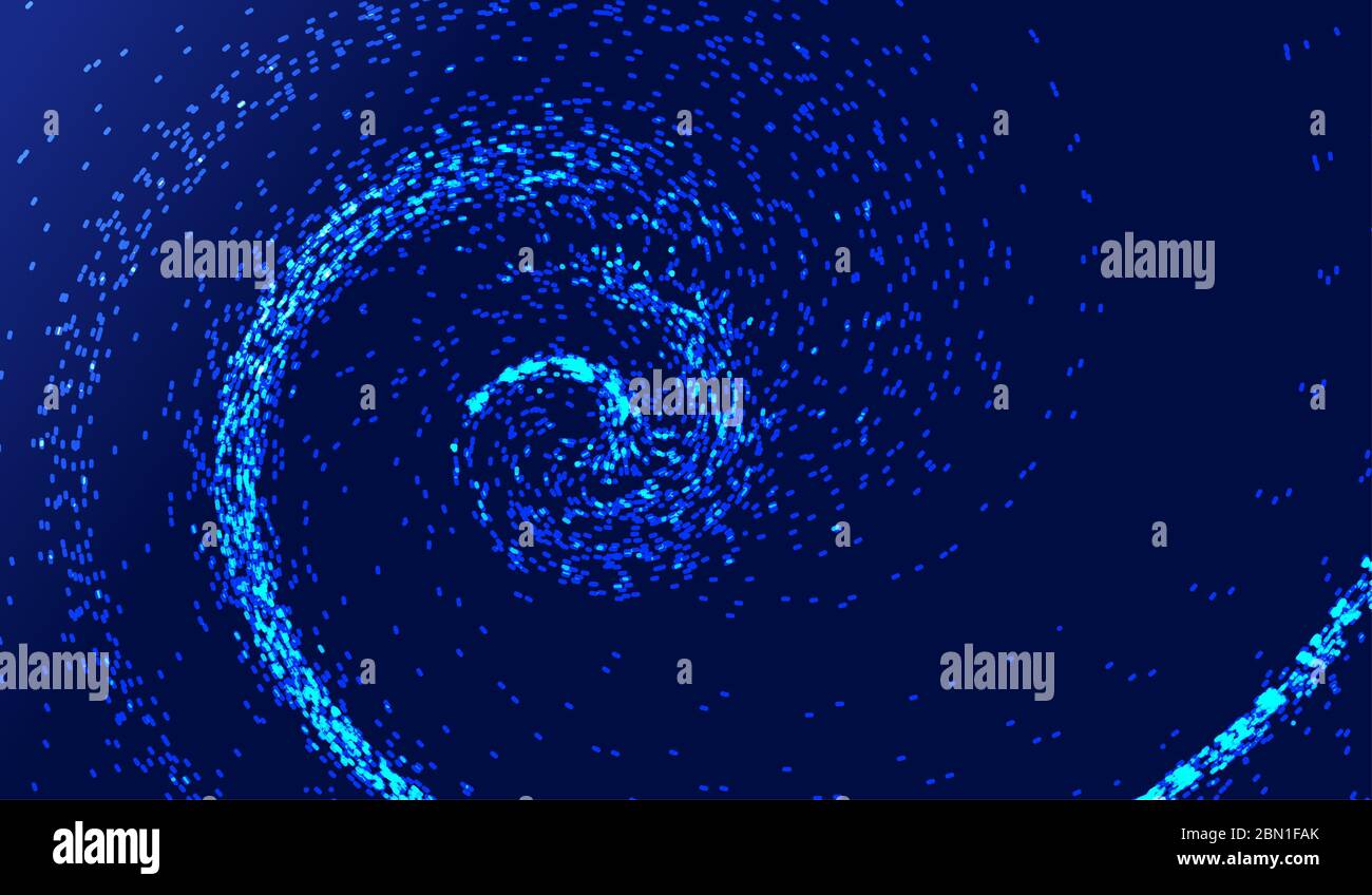 Glowing particles flow spiral, internet technology big data background ...