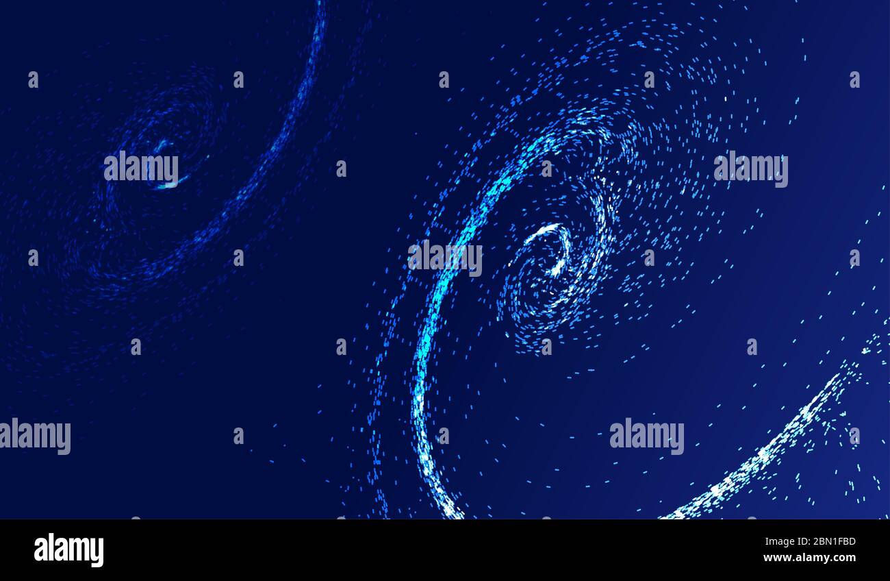 Glowing particles flow spiral, internet technology big data background ...