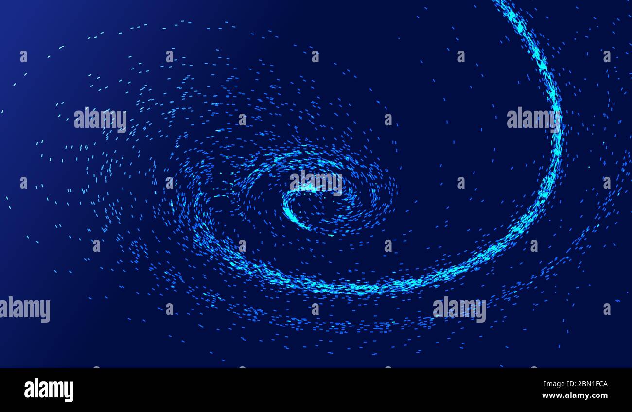 Glowing particles flow spiral, internet technology big data background ...
