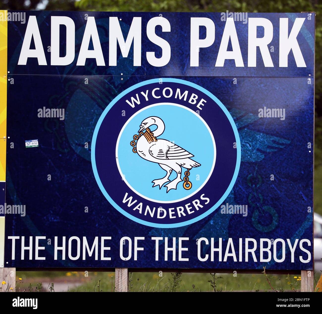 A general view of signage at Adams Park, home of Wycombe Wanderers FC ...