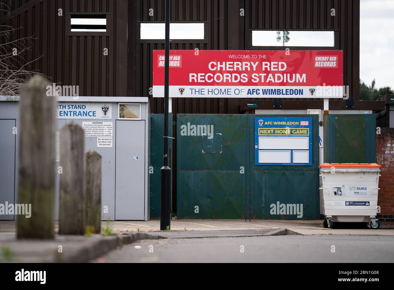 A view of the Cherry Reds Record Stadium, home to AFC Wimbledon Stock ...