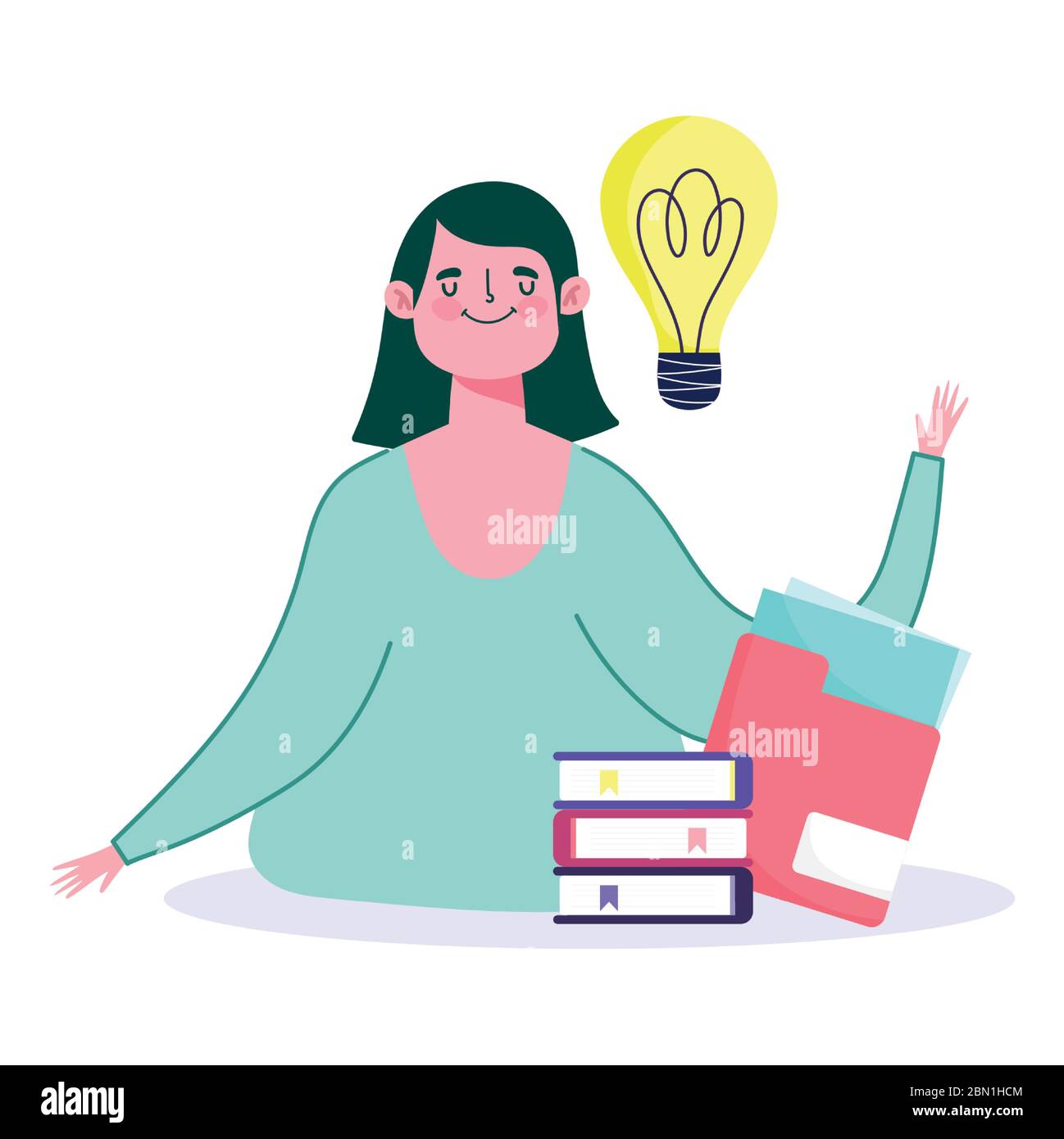 online education, teacher with stacked books folder idea cartoon vector ...