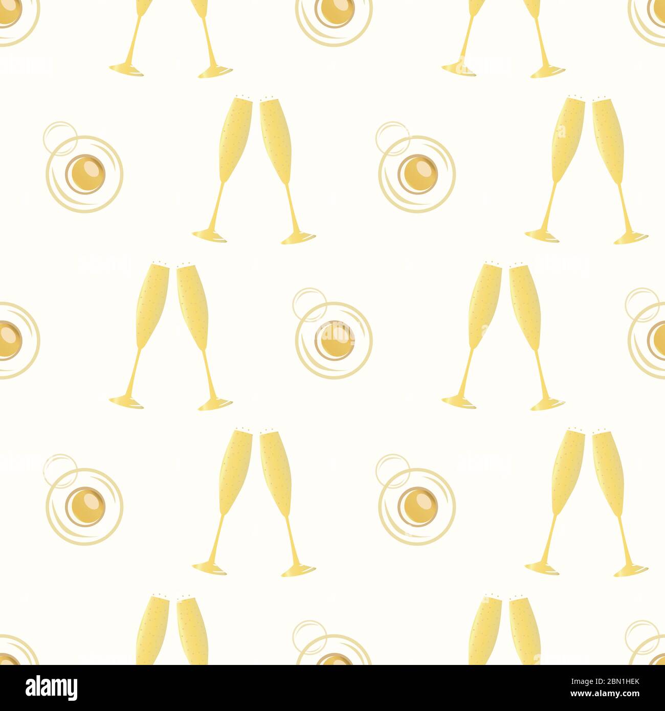 Champagne bubbles vector seamless pattern background. Hand drawn glasses, fizzy drink gold white ...
