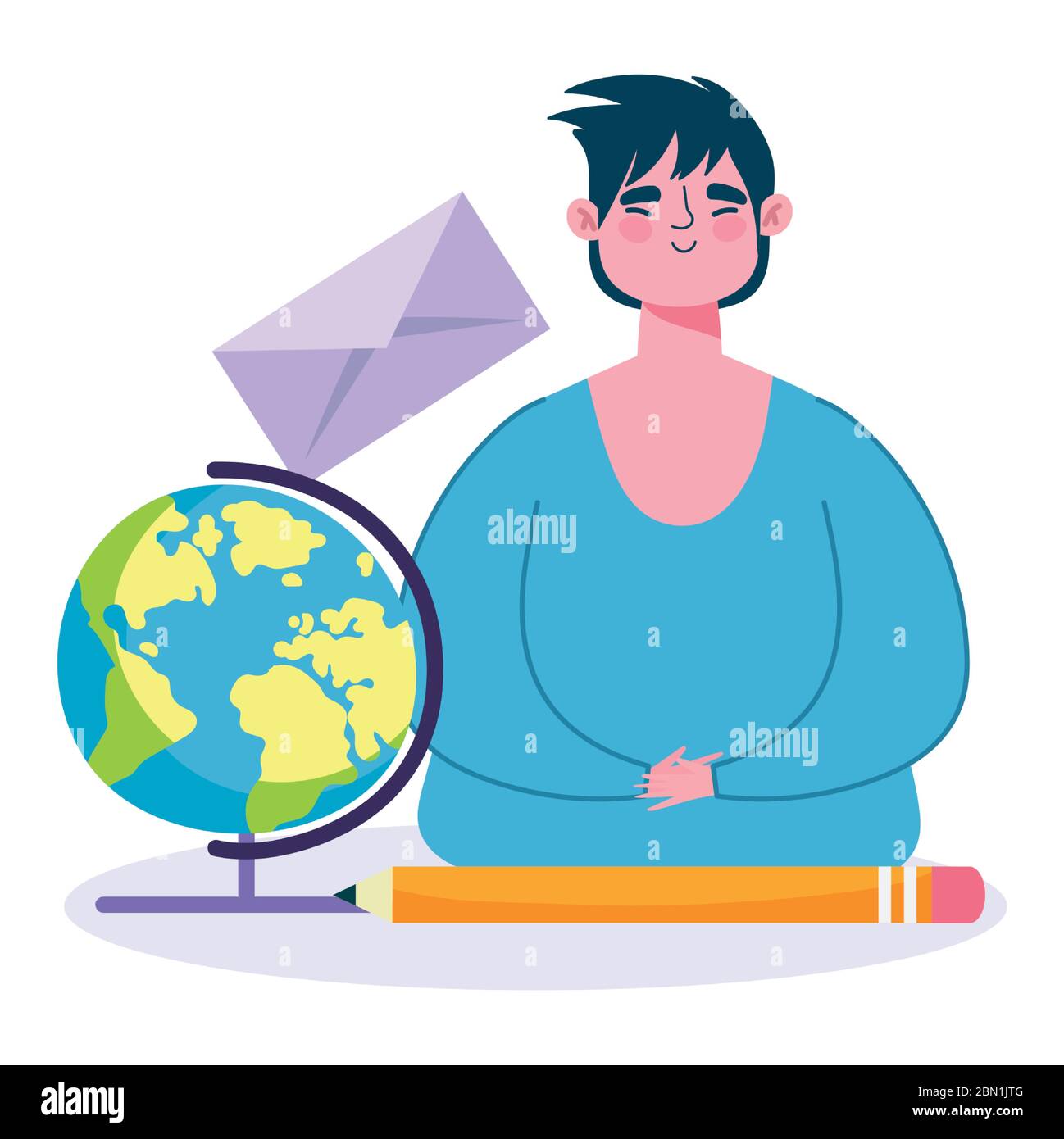 online education, teacher man school globe envelope and pencil vector ...