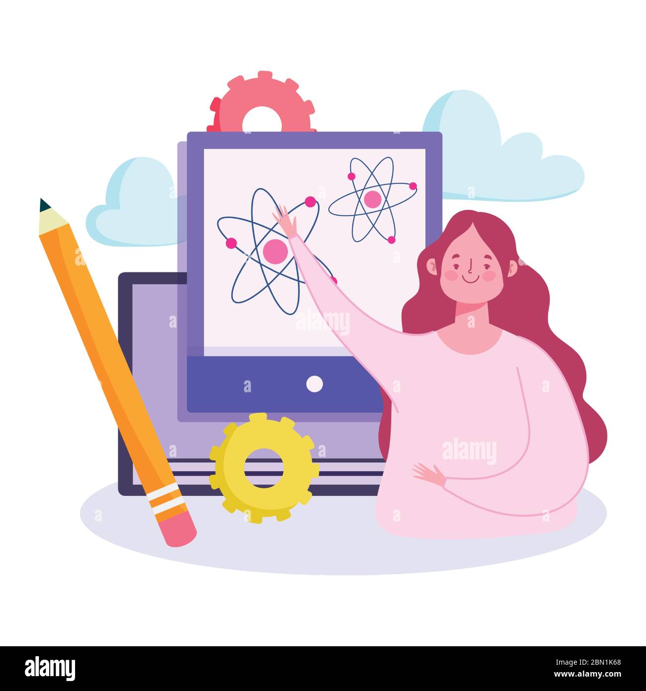 online education, teacher with web science teaching course vector ...