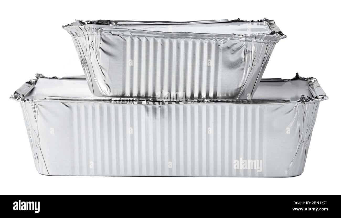 Packed foil food boxes on white background, copy space Stock Photo - Alamy
