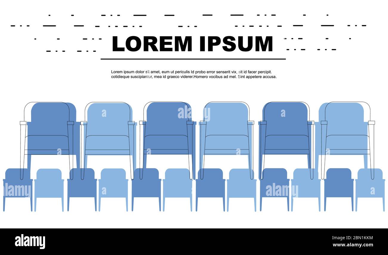 Advertising flyer design with outline modern wooden chair in a row flat ...