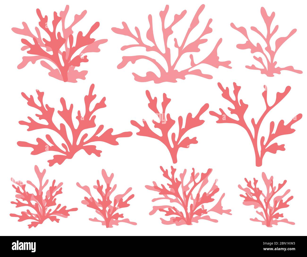 Set of red coral seaweeds silhouettes flat vector illustration isolated ...