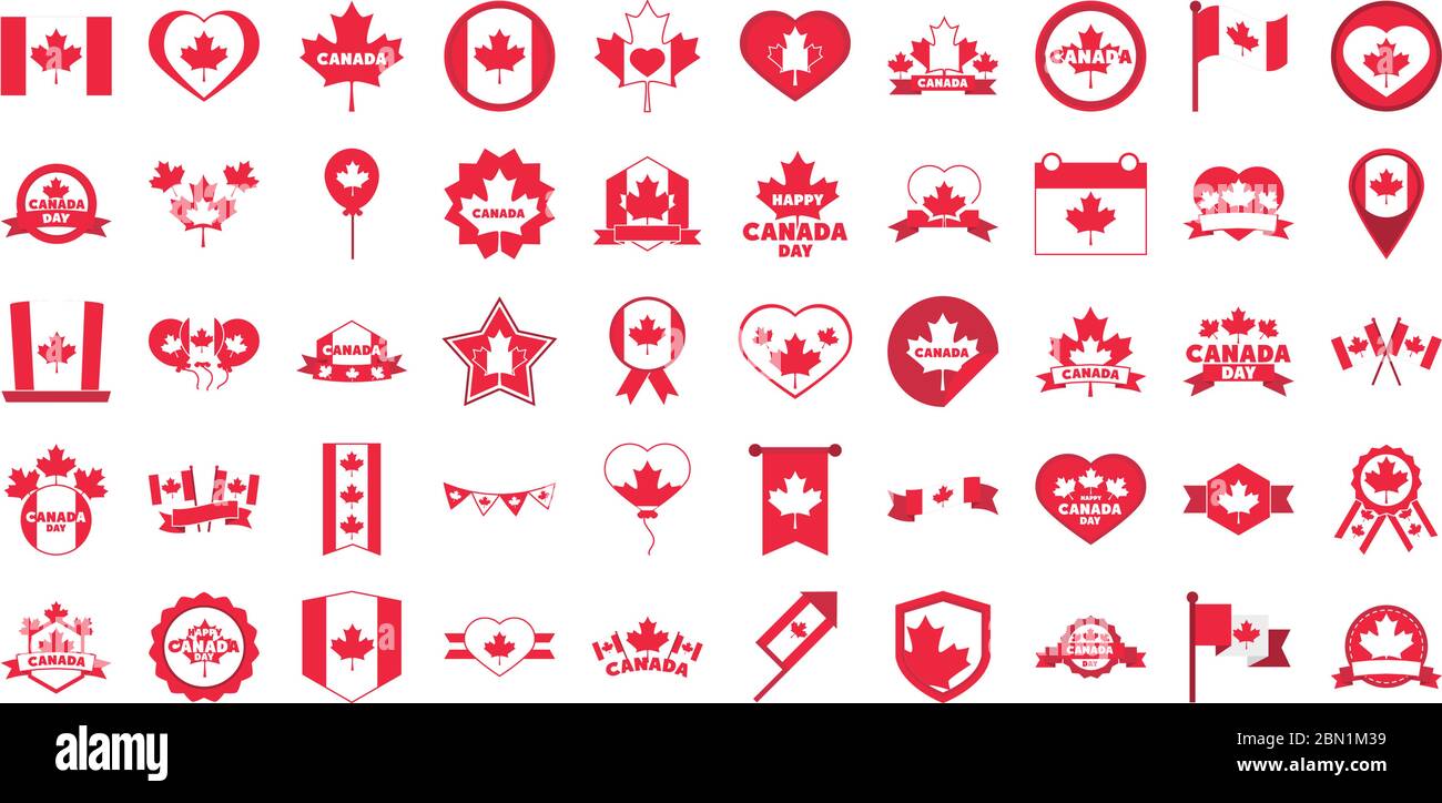 canada day, independence freedom national patriotism celebration icons ...