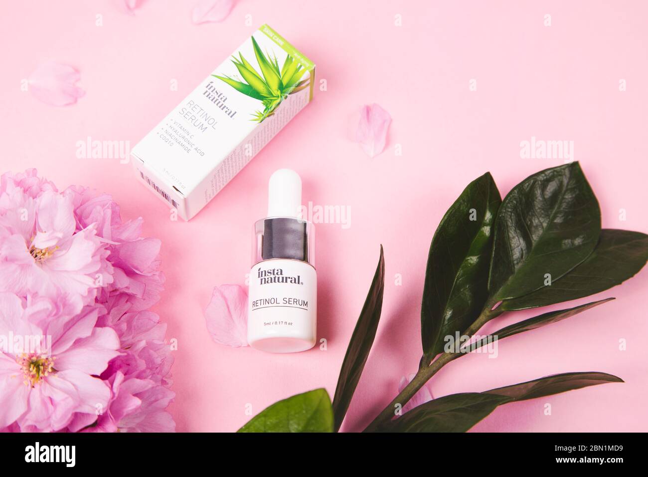 May 2 - 2020 - Kyiv, Ukraine. Insta Natural. Retinol Serum with flowers ...