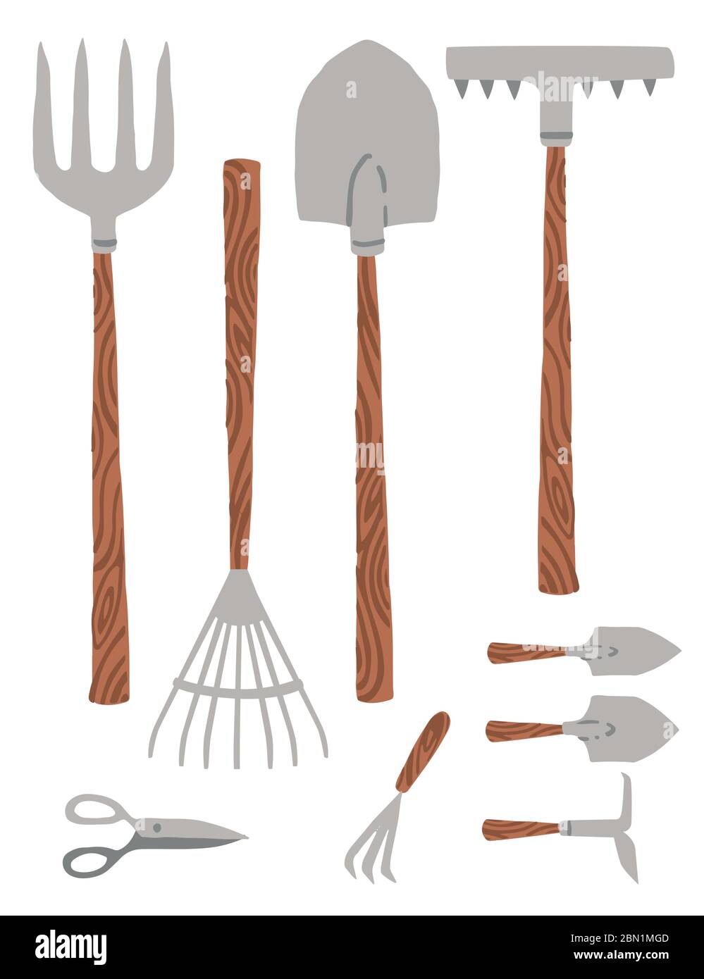 Gardening groundworks tools collection flat vector illustration ...
