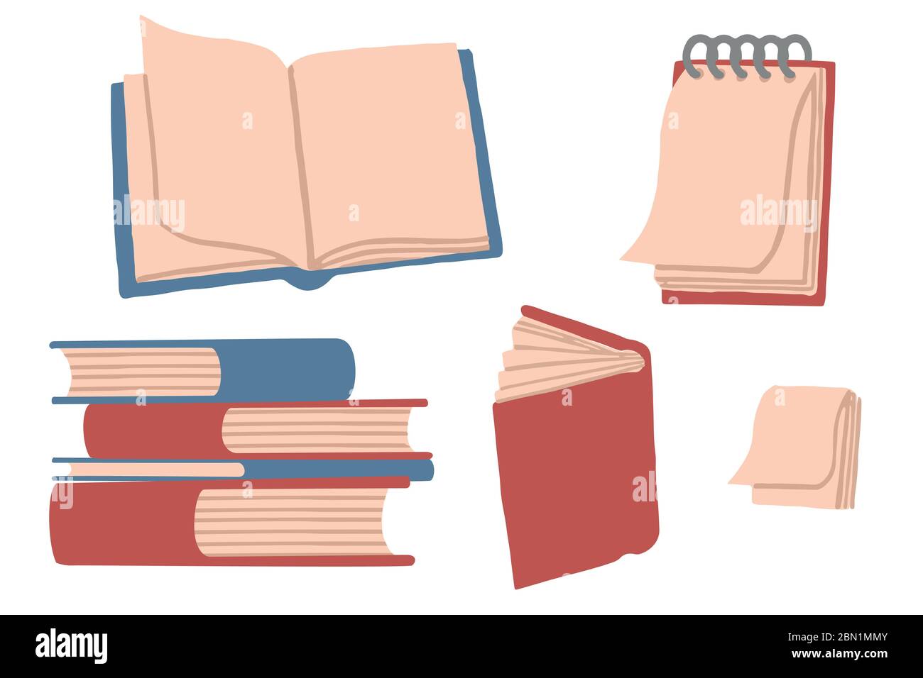 Set of books and notepad stack of books empty open book flat vector ...