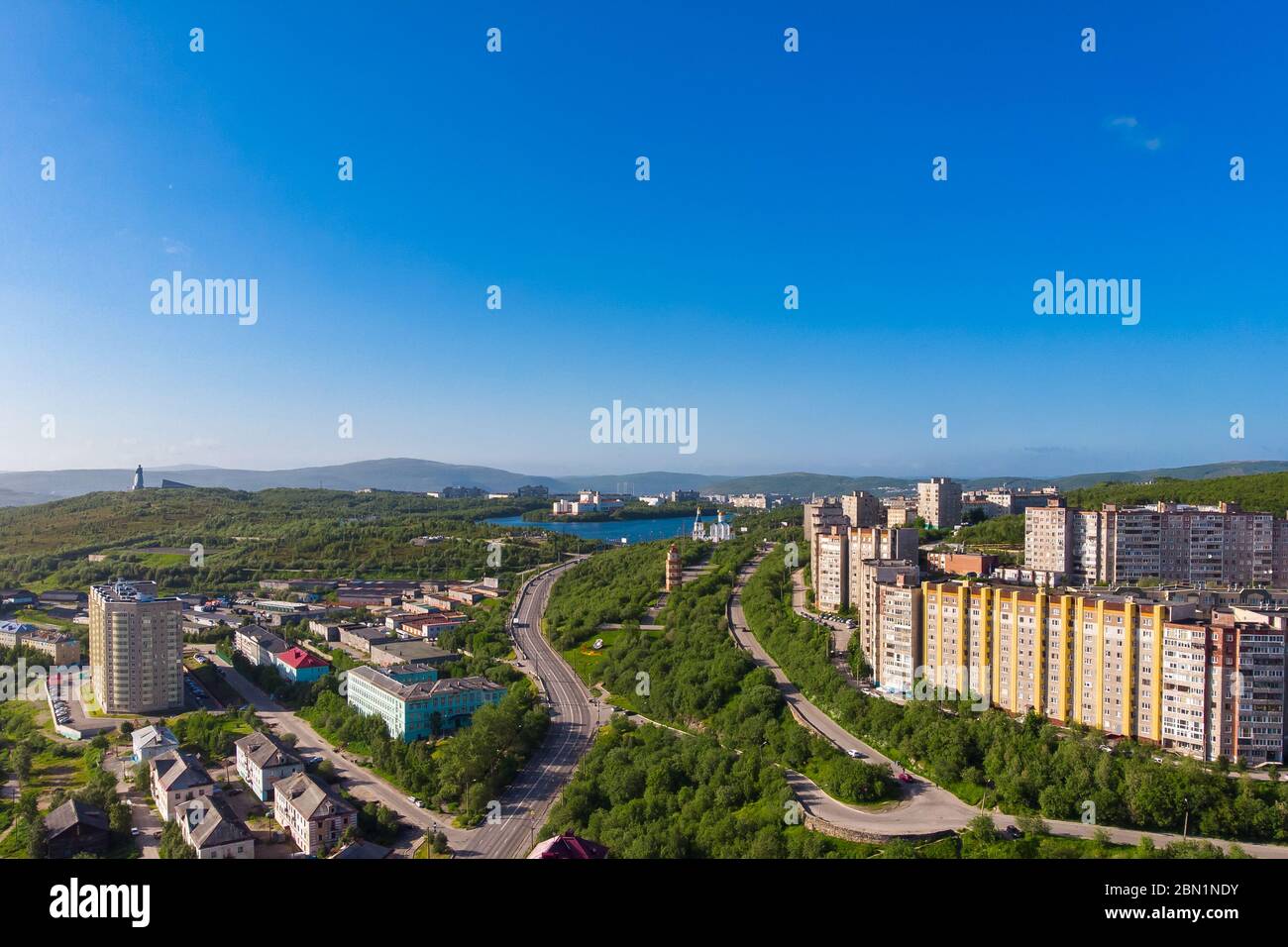 Murmansk, Russia - July 1, 2019: Aerial view memorial Lighthouse ...