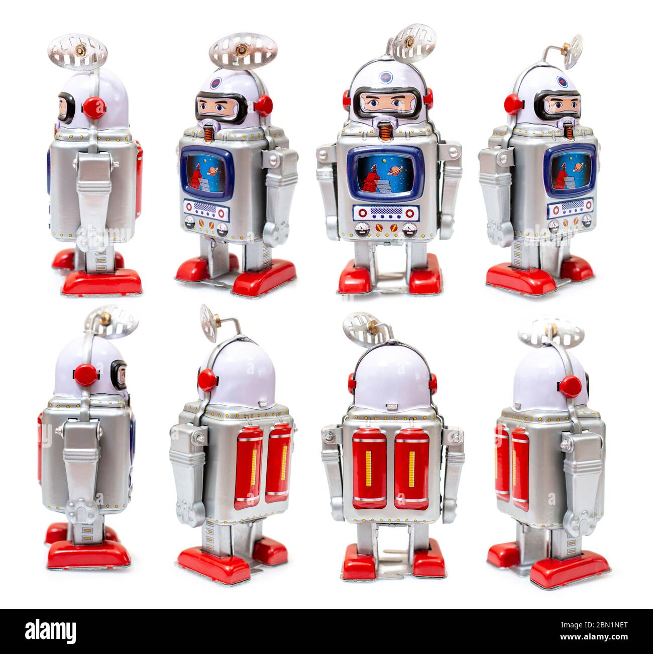 Vintage tin robot toy isolated on a white background Stock Photo - Alamy