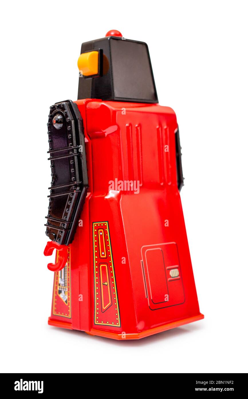 Vintage tin robot toy isolated on a white background Stock Photo - Alamy