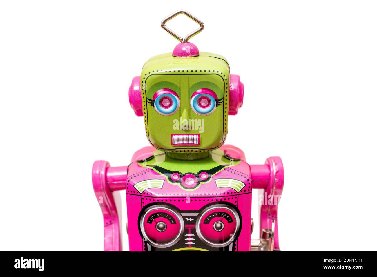Vintage tin robot toy isolated on a white background Stock Photo - Alamy