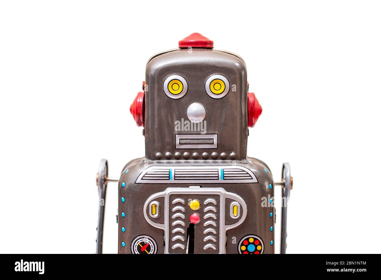 Vintage tin robot toy isolated on a white background Stock Photo - Alamy