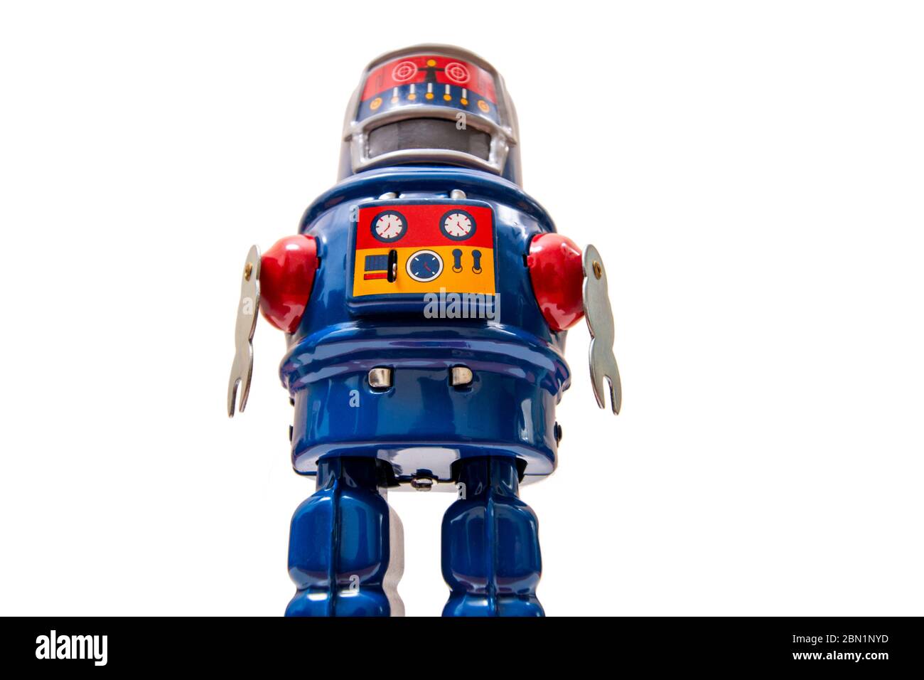 Vintage tin robot toy isolated on a white background Stock Photo - Alamy