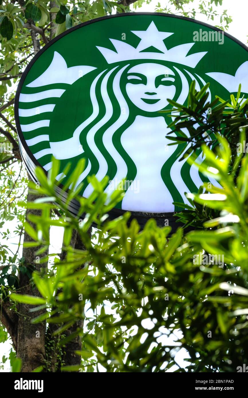 Bangkok, Thailand - October 3, 2018: Starbuck coffee shop sign with ...