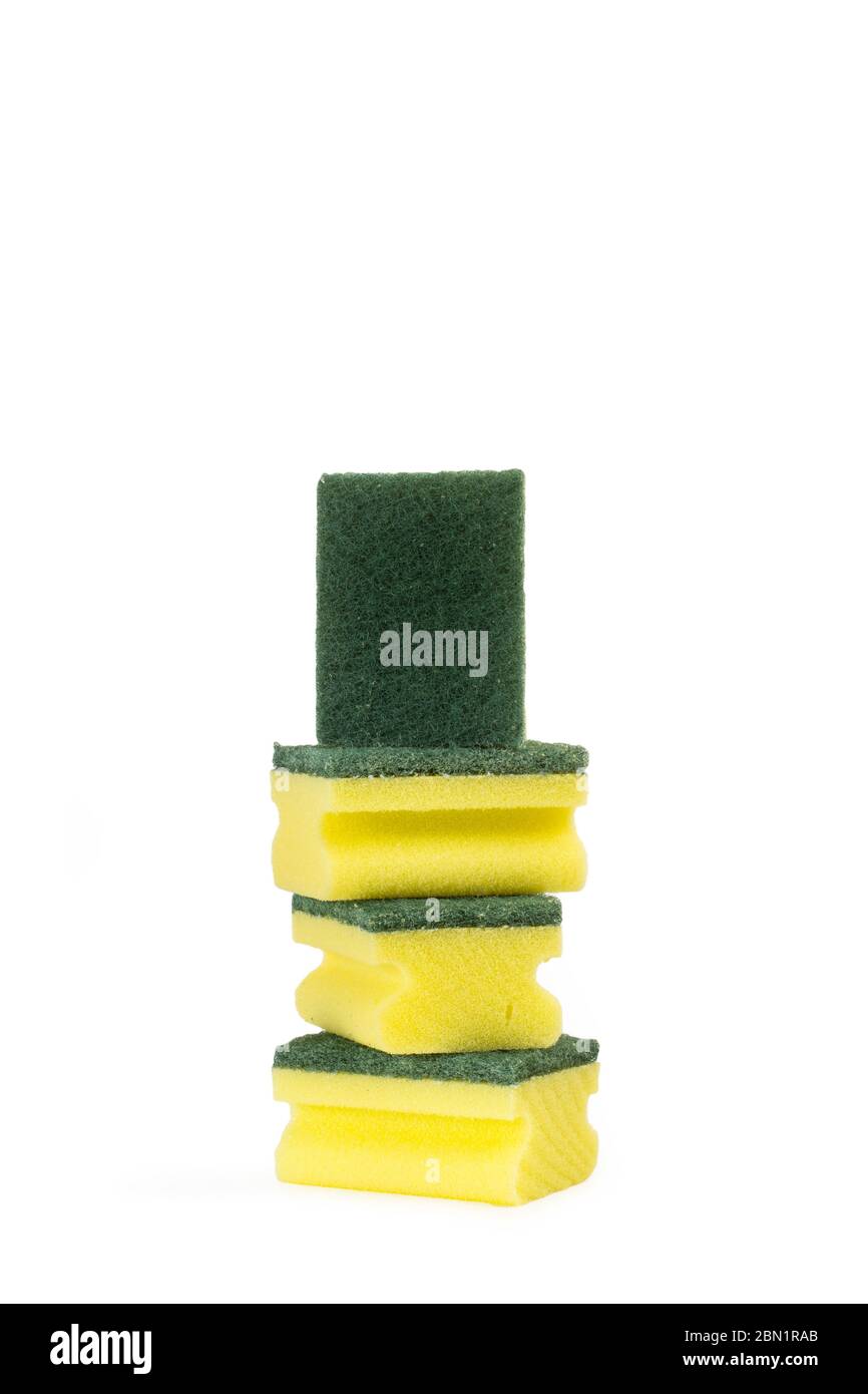 Sponges with scouring pads on a white background Stock Photo - Alamy
