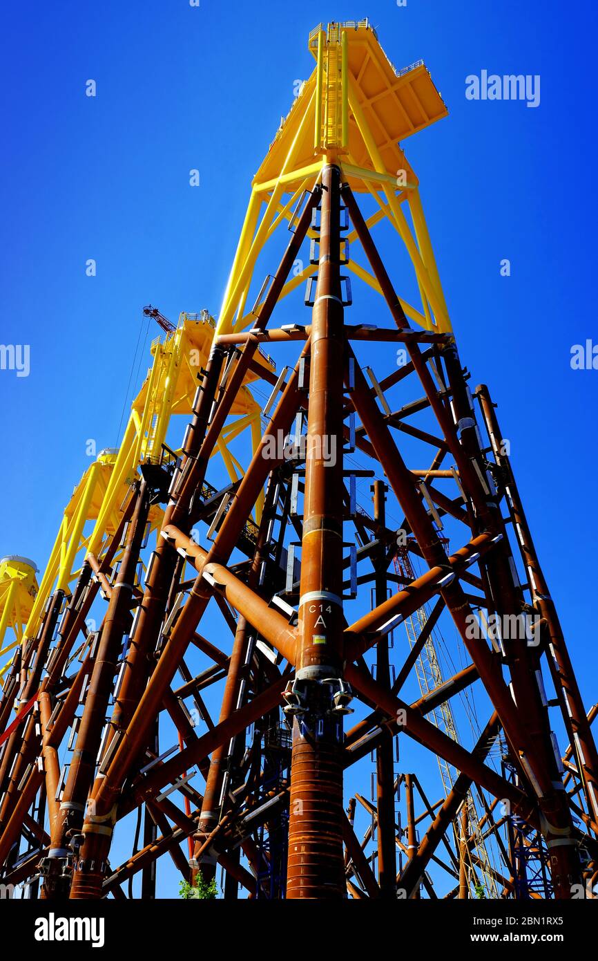 Wind Turbine structures awaiting completion and transporting Stock ...