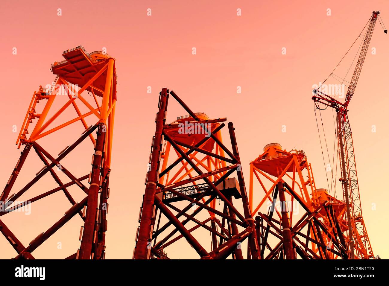Wind Turbine structures awaiting completion and transporting during ...