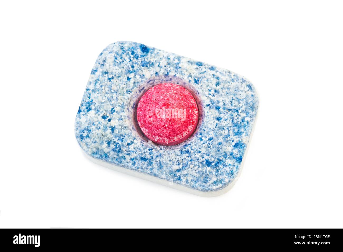 Dishwasher tablet isolated on a white background in a close up and top ...