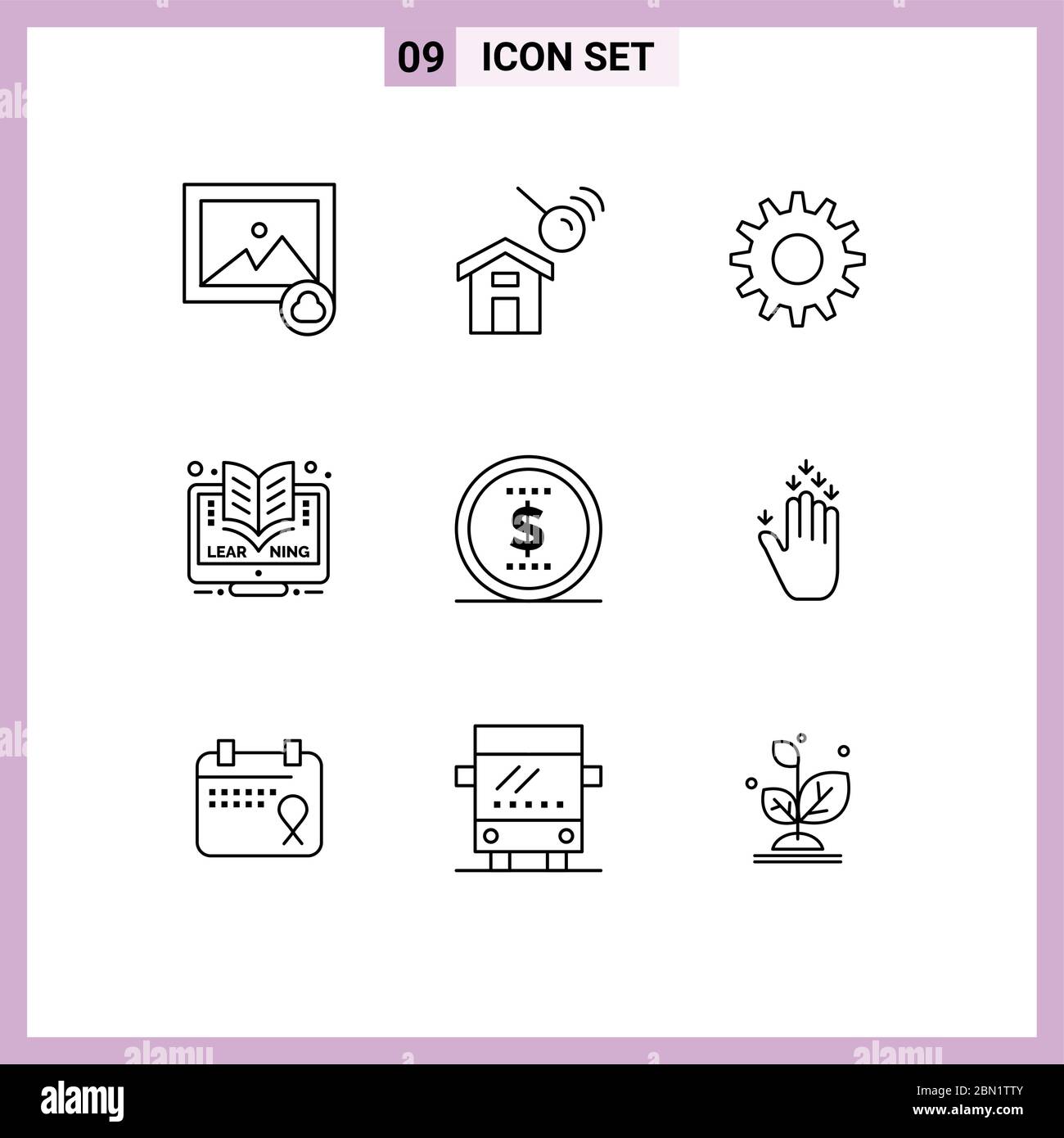 9 Universal Outline Signs Symbols of gesture, money, gear, finance ...