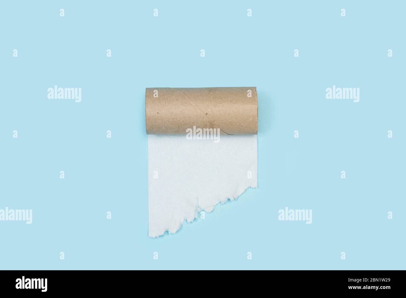 Center of a toilet paper roll with the last piece of paper on a light ...