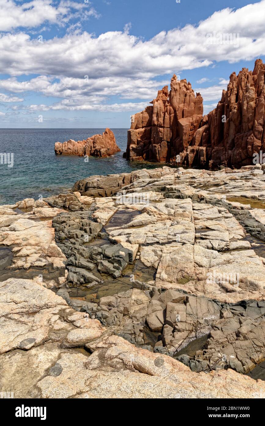 Beach of Rocce Rosse, red porphyry rocks of Arbatax, Tortoli, Ogliastra ...