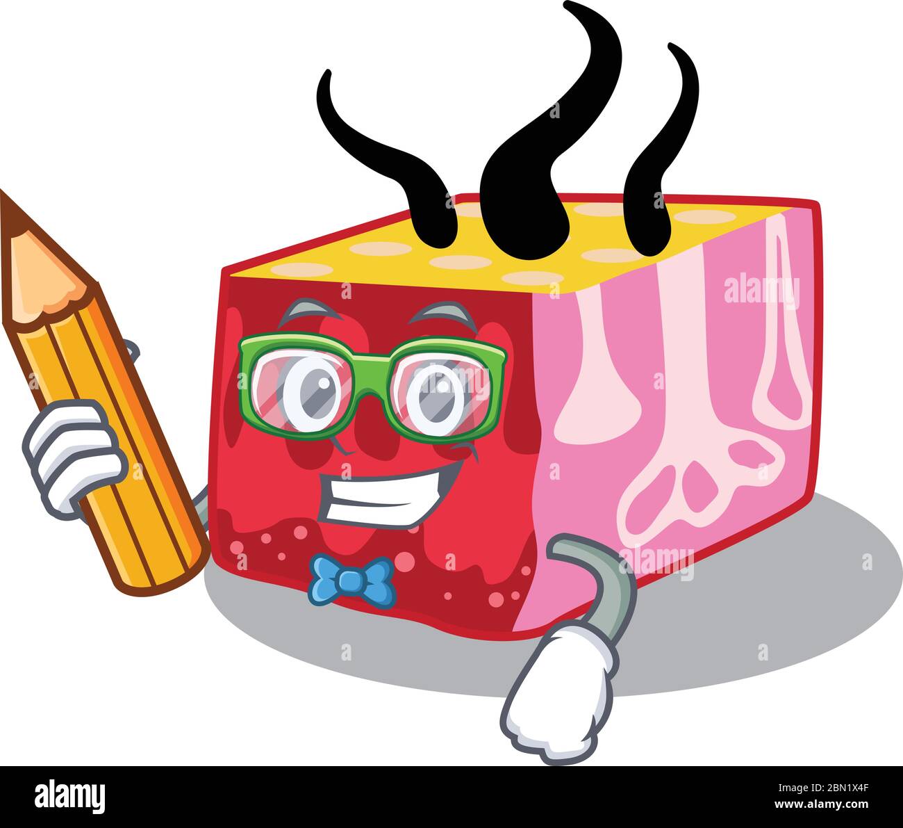 A brainy student skin cartoon character with pencil and glasses Stock ...