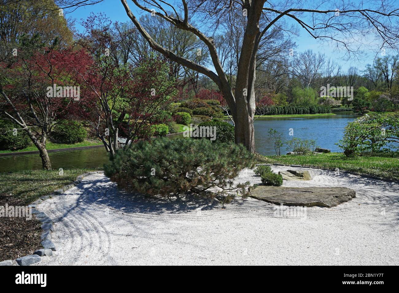 Garden park arranged in Japanese zen style at Botanical garden Stock ...