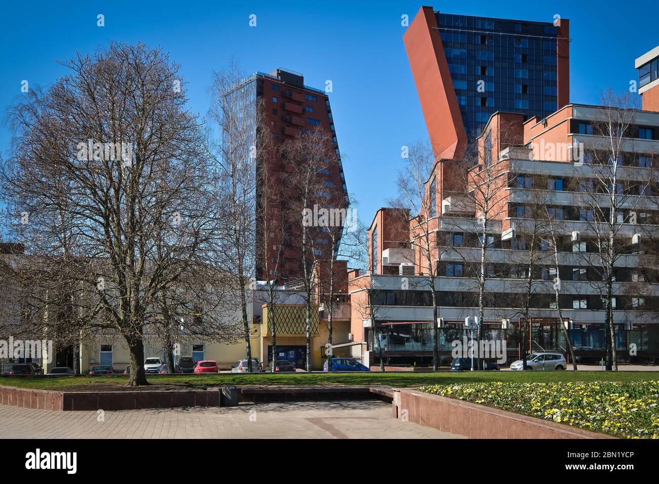 Modern and Soviet buildings in Klaipeda, Lithuania on sunny early ...