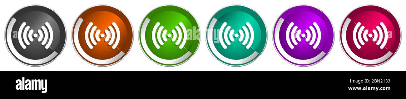 Wifi icon set, silver metallic chrome border vector web buttons in 6 ...