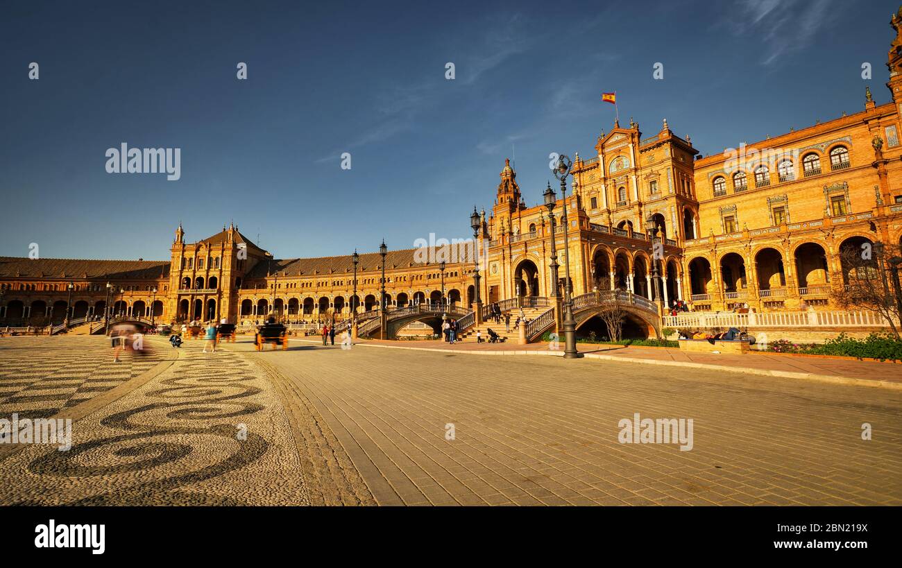 Seville, Spain - February 18th, 2020 - Seville 's famous Spain Square ...