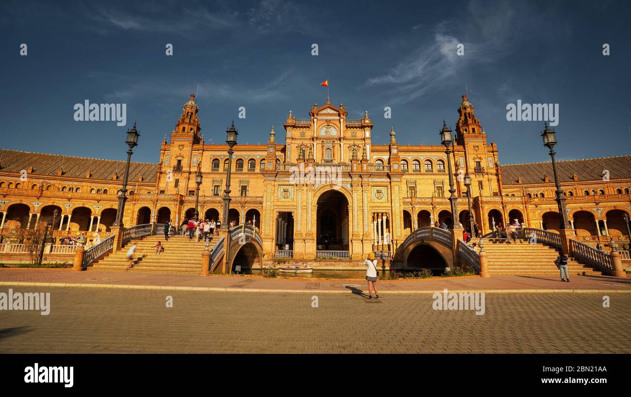 Seville, Spain - February 20th, 2020 - Seville famous Spain Square ...