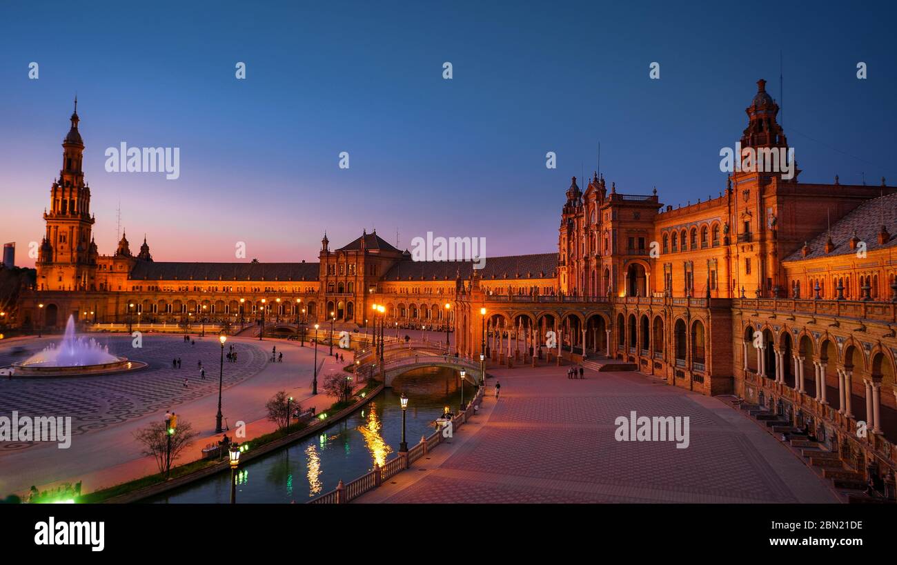 Seville, Spain - February 20th, 2020 - The famous plaza de Espana ...