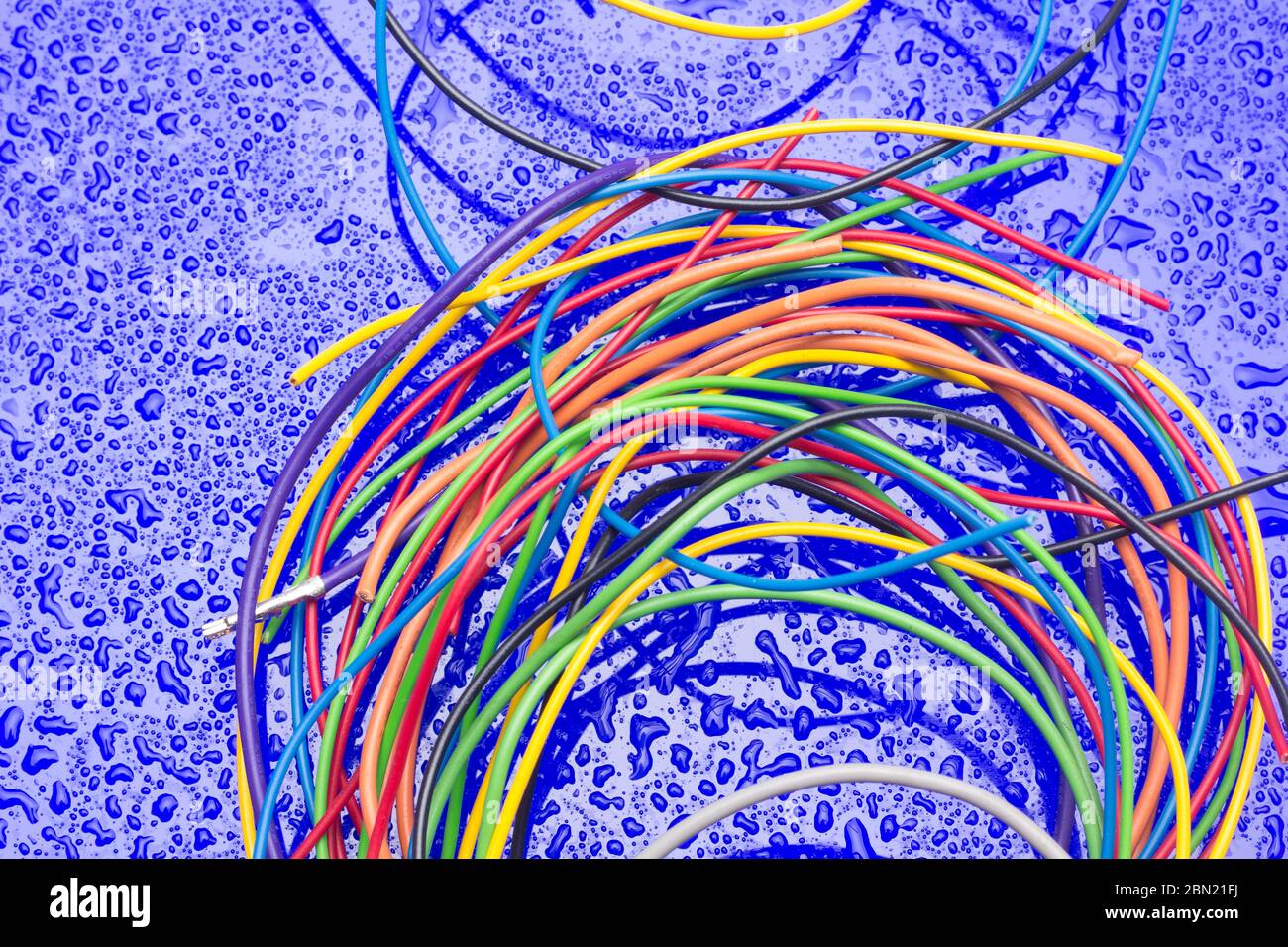 Copper cables of various colors, transmission of electric current ...