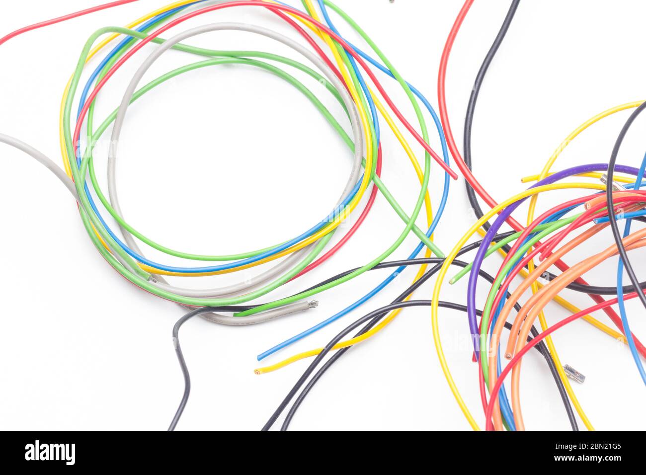 Copper cables of various colors, transmission of electric current ...