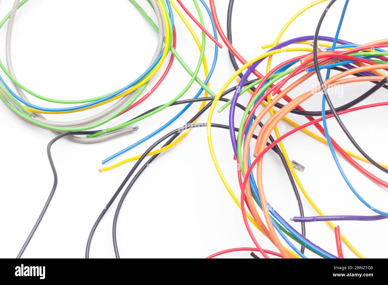 Copper cables of various colors, transmission of electric current ...