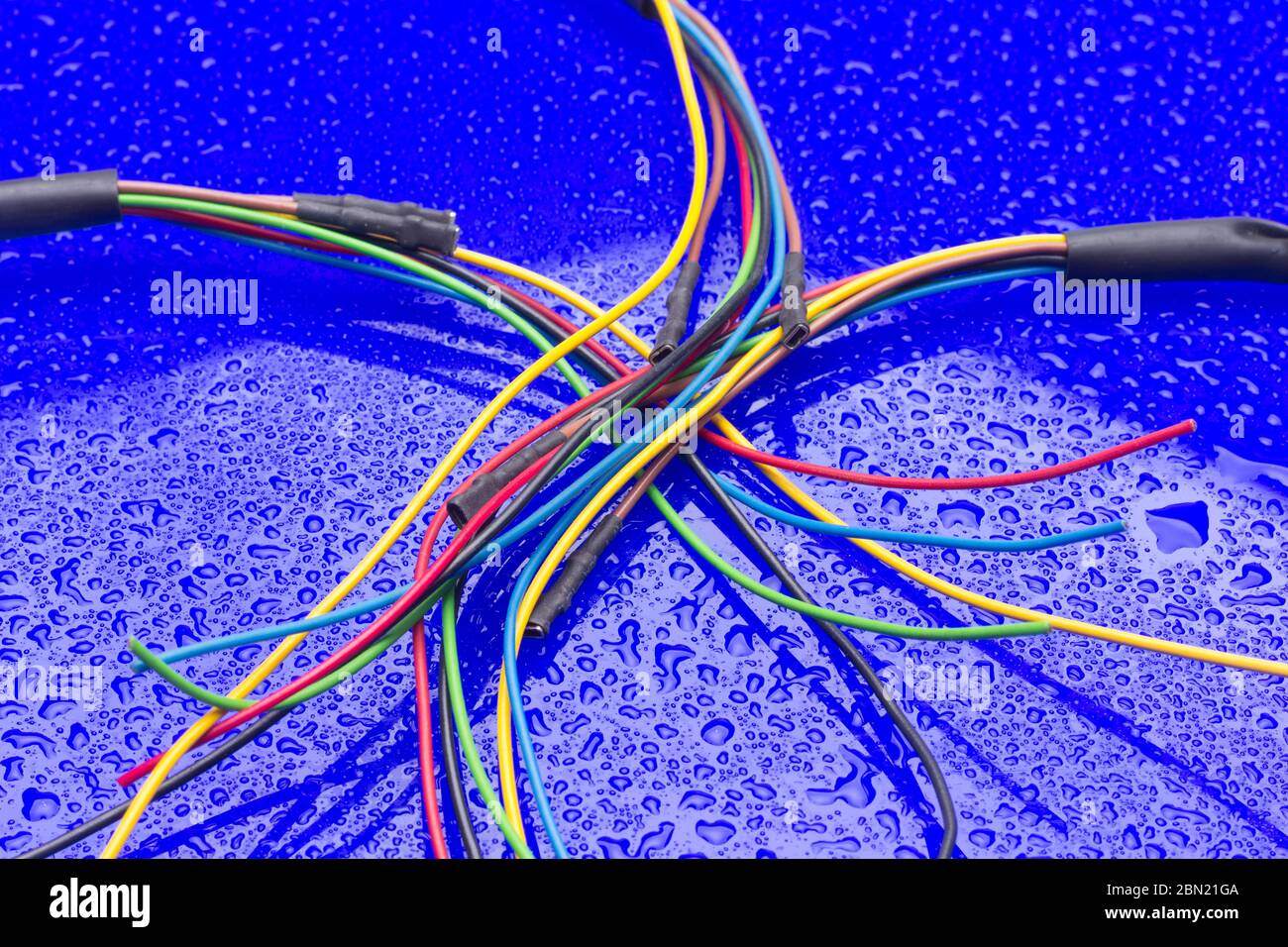 Copper cables of various colors, transmission of electric current ...