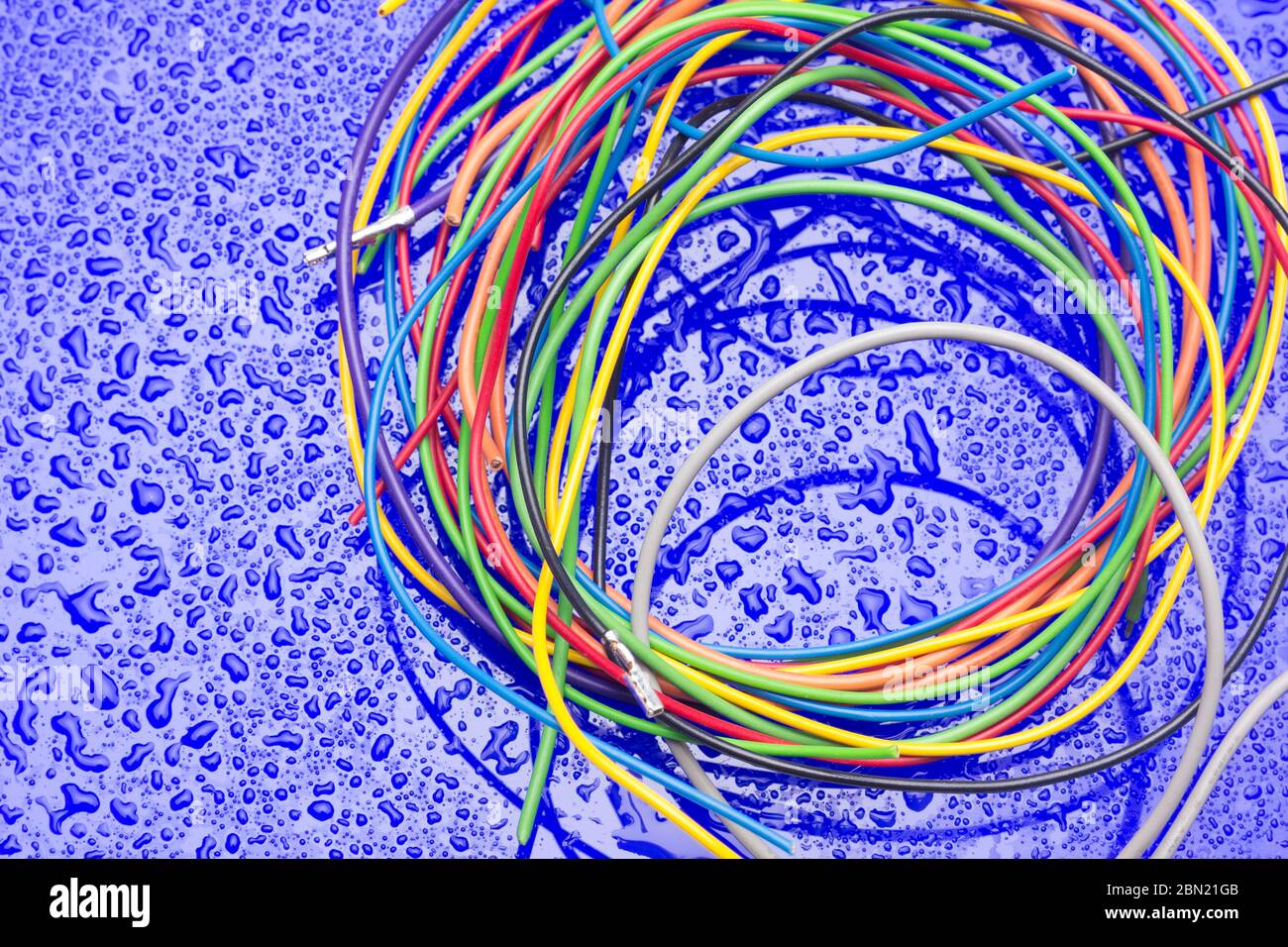 Copper cables of various colors, transmission of electric current ...