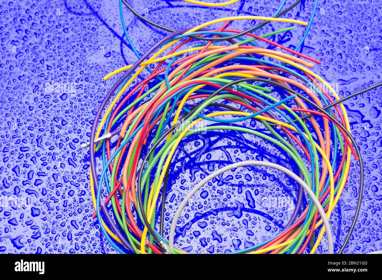 Copper cables of various colors, transmission of electric current ...