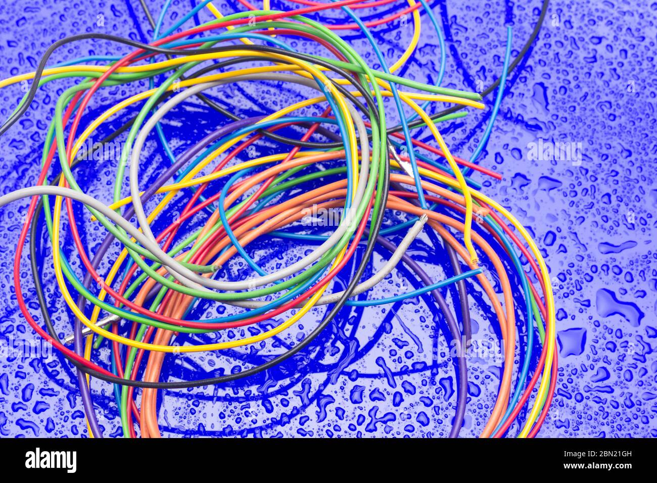 Copper cables of various colors, transmission of electric current ...