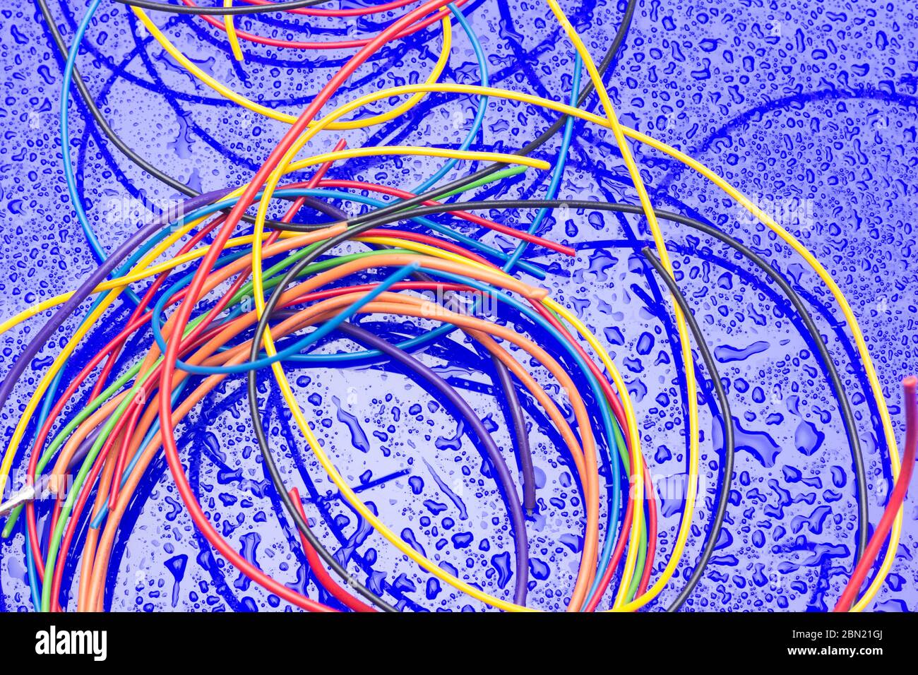 Copper cables of various colors, transmission of electric current ...